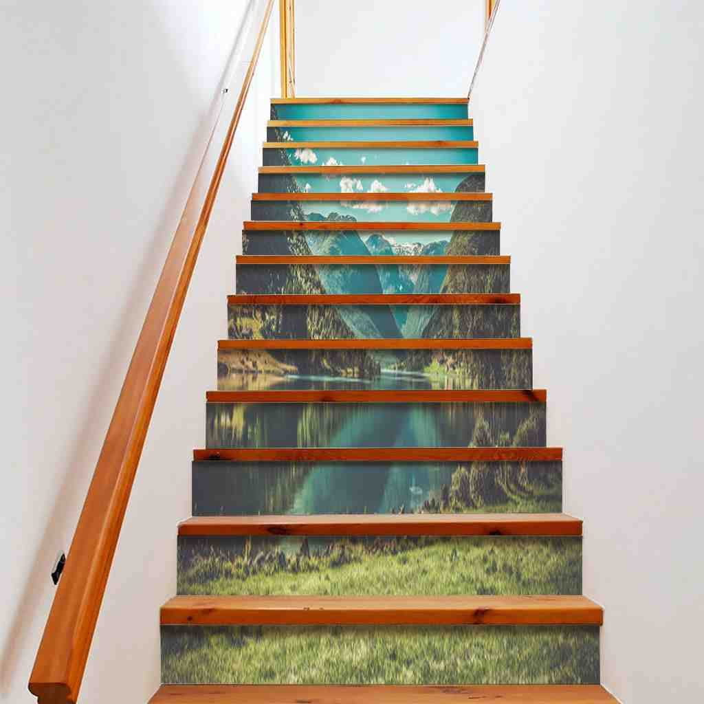 Mountain Stair Stickers Spring Nature Landscape Staircase Riser Mural ...