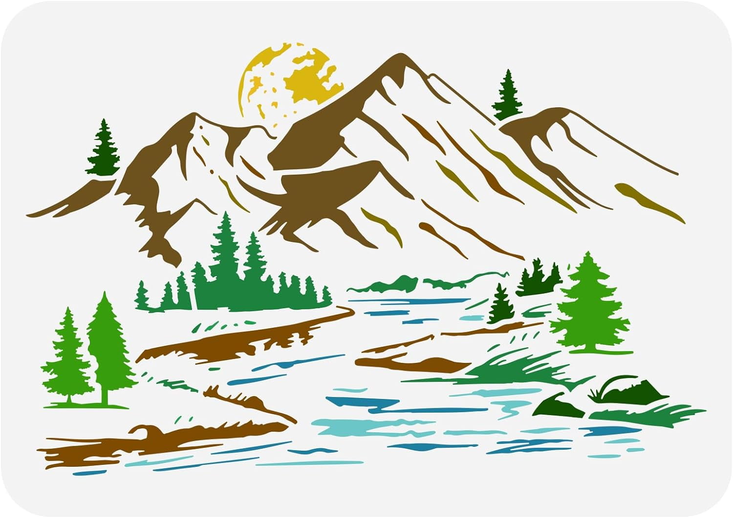 Mountain Stencil 8.3x11.7inch Reusable River Nature Scenery Painting Template DIY Craft Pine ...
