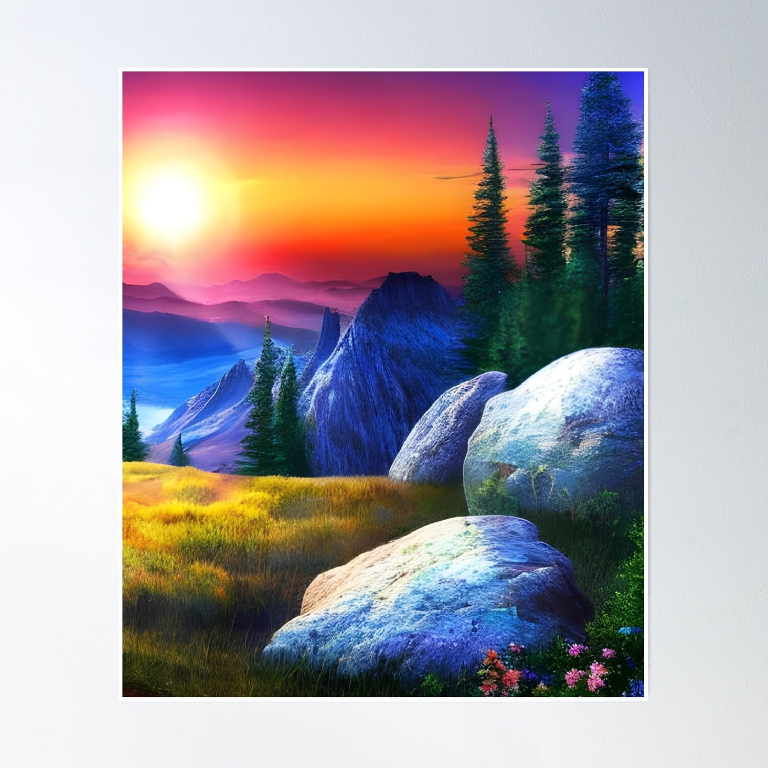 Mountain Sunset Background Poster Wall Art, Modern Wall Decor, 24x36 ...