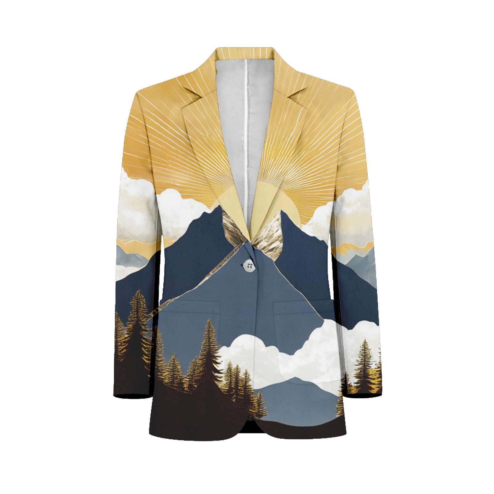 Mountain Sunset Forest Art Mens Suits Shawl Collar Slim Fit Suit Mens ...