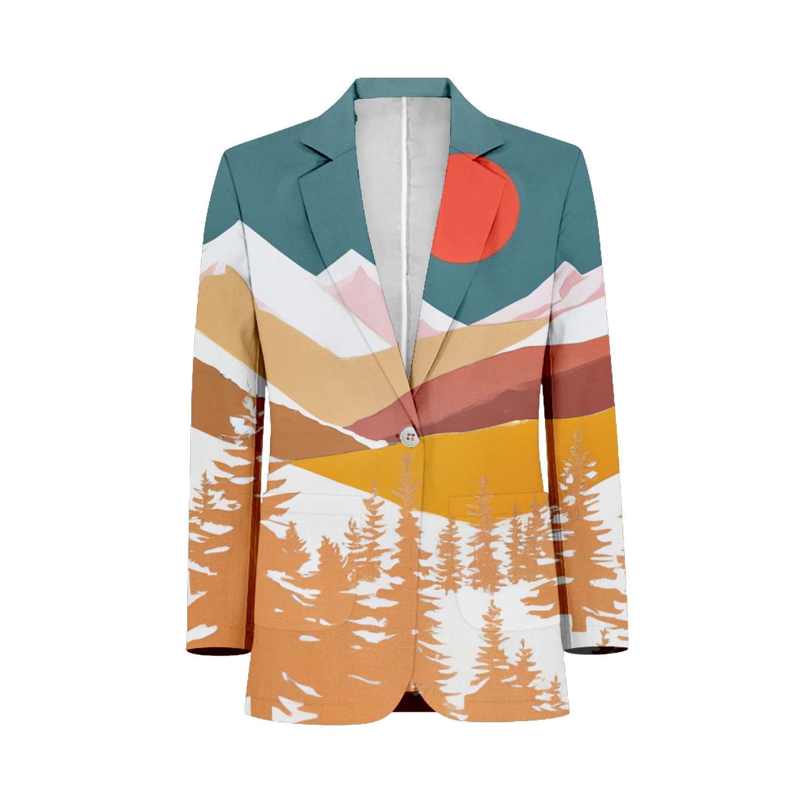 Mountain Sunset Forest Art Mens Suits Shawl Collar Slim Fit Suit Mens ...