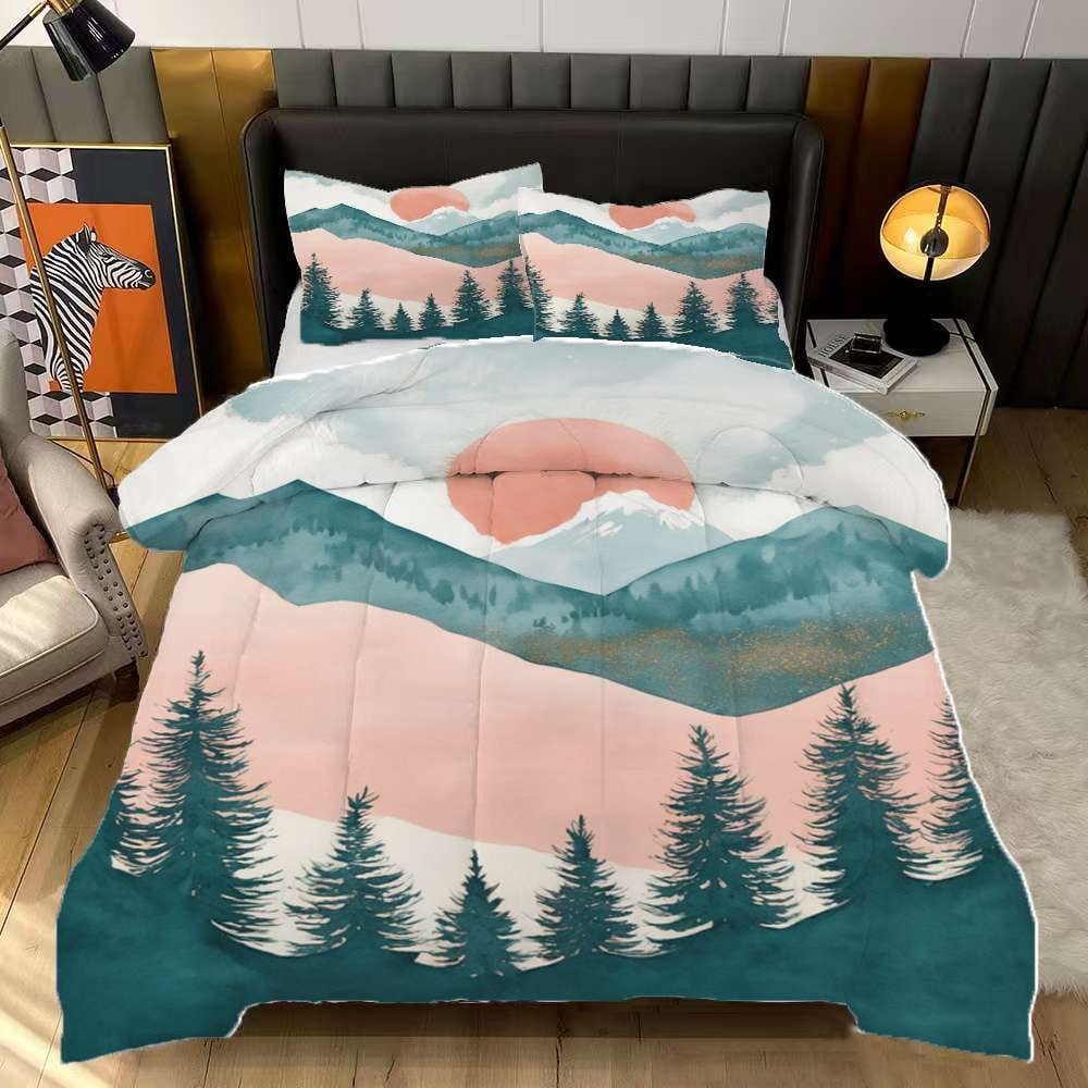 Mountain Sunset Forest Art Print Comforter Set King Size Bedding Set ...