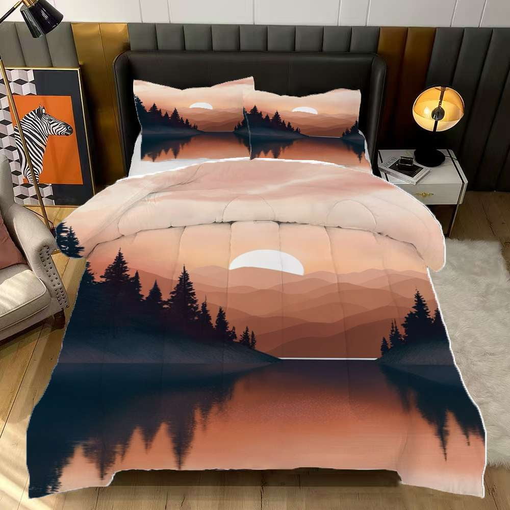 Mountain Sunset Landscape Art Comforter Set Queen Size Bedding Set For ...