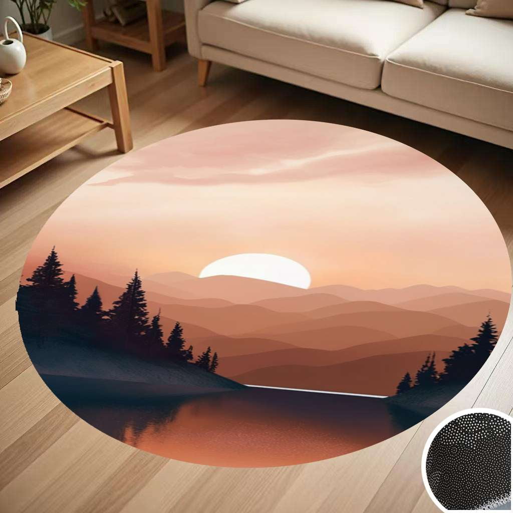 Mountain Sunset Landscape Art Round Carpet Living Room Bedroom Home ...