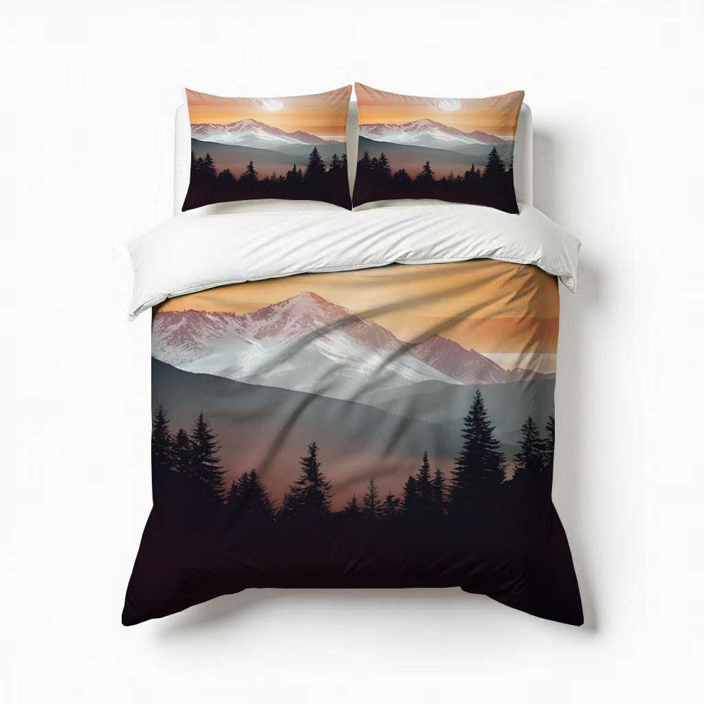 Mountain Sunset Layers Art Bedding Set 3 Pcs Soft Microfiber Quilt ...