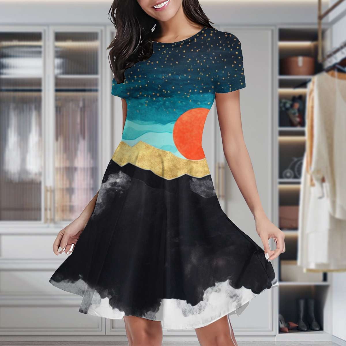 Mountain Sunset Night Sky Women's Classic Swing Skater Dress Casual ...