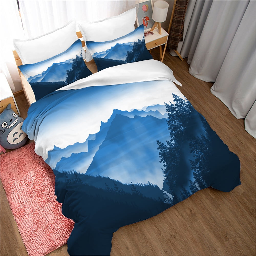Mountain Sunset Pattern Duver Cover Nature Scene Towering Peak Forest ...