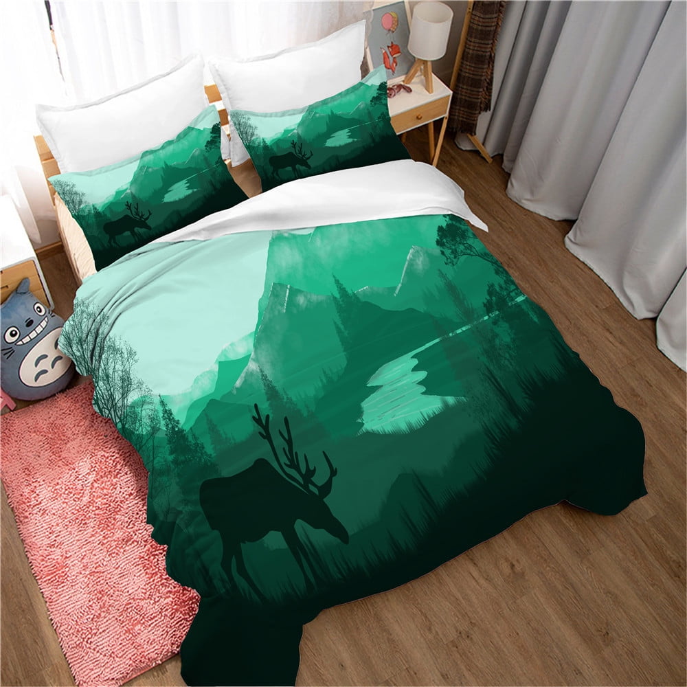 Mountain Sunset Pattern Duver Cover Nature Scene Towering Peak Forest ...