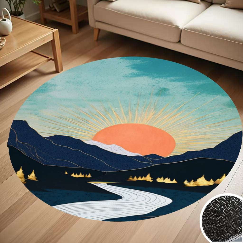 Mountain Sunset River Art Round Carpet Living Room Bedroom Home ...