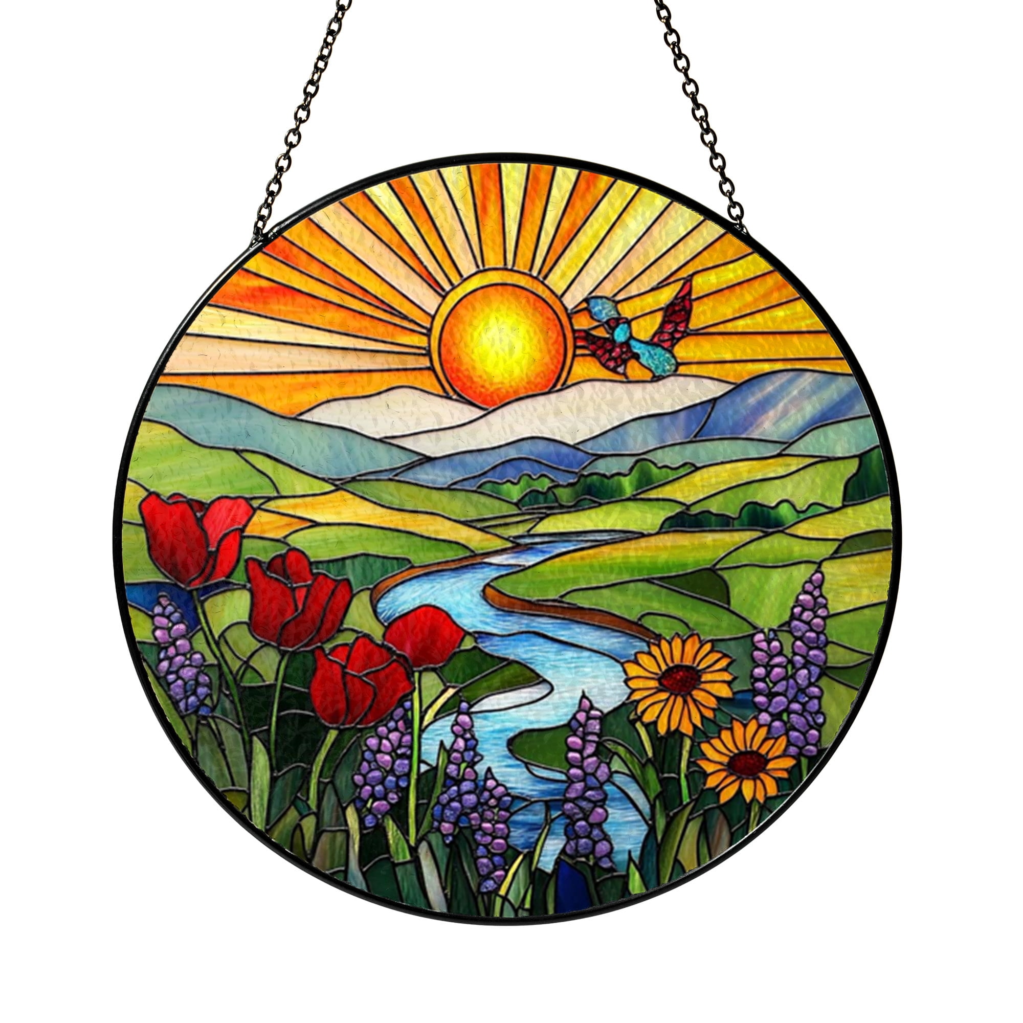 Mountain Sunset Stained Glass Suncatcher – Nature Landscape Window ...
