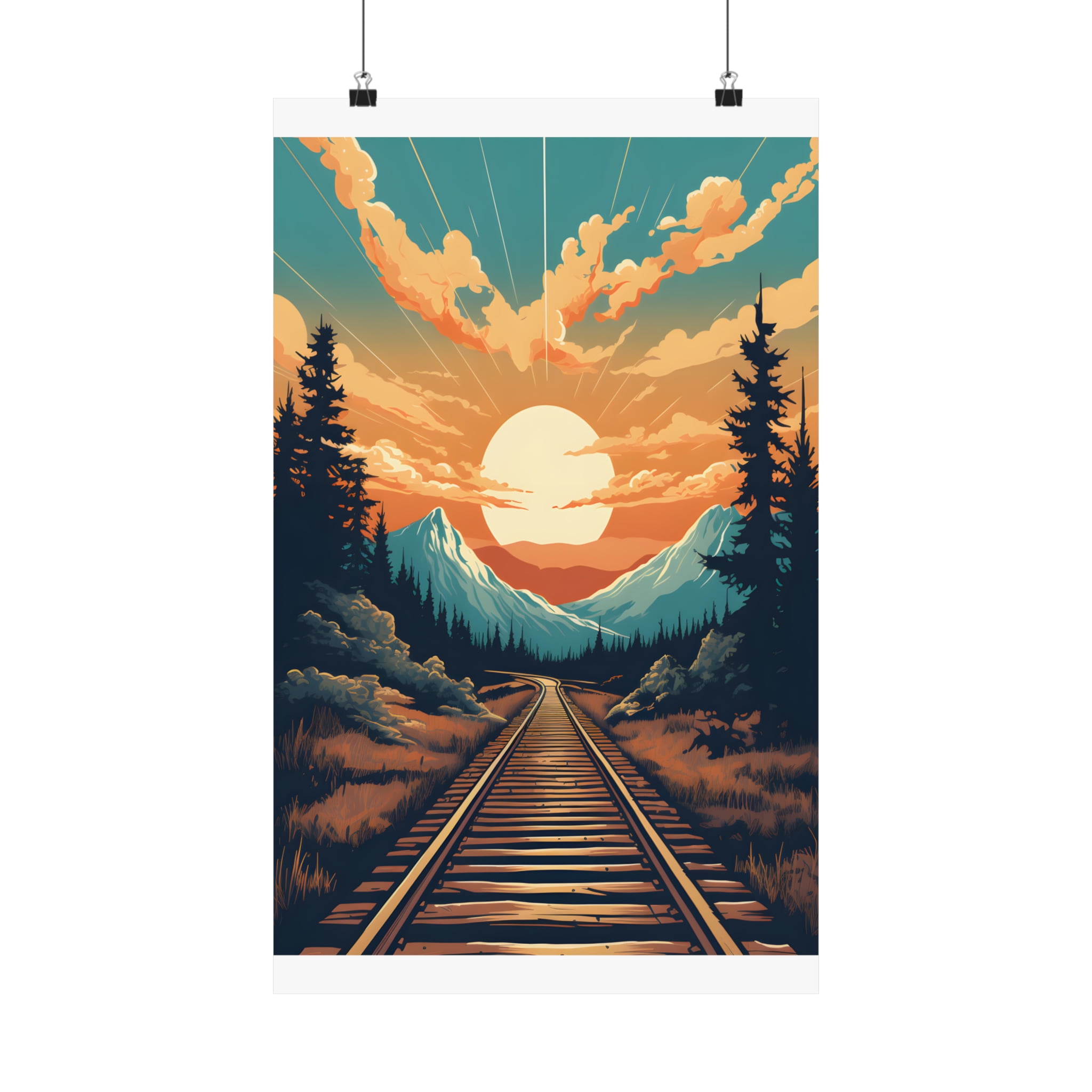 Mountain, Sunset and Train Track view Matte Vertical Posters - Walmart.com