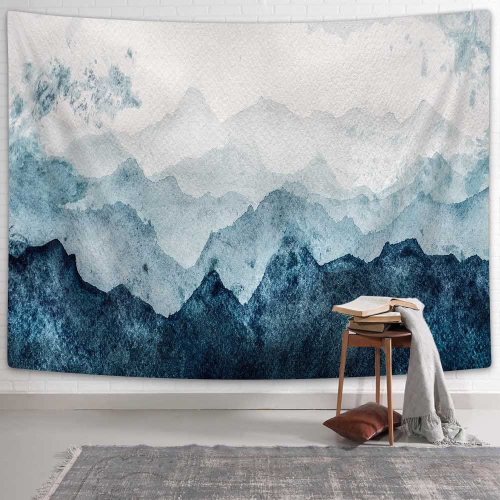 Mountain Tapestry Wall Hanging, Blue Mountains Watercolor Nature Wall ...