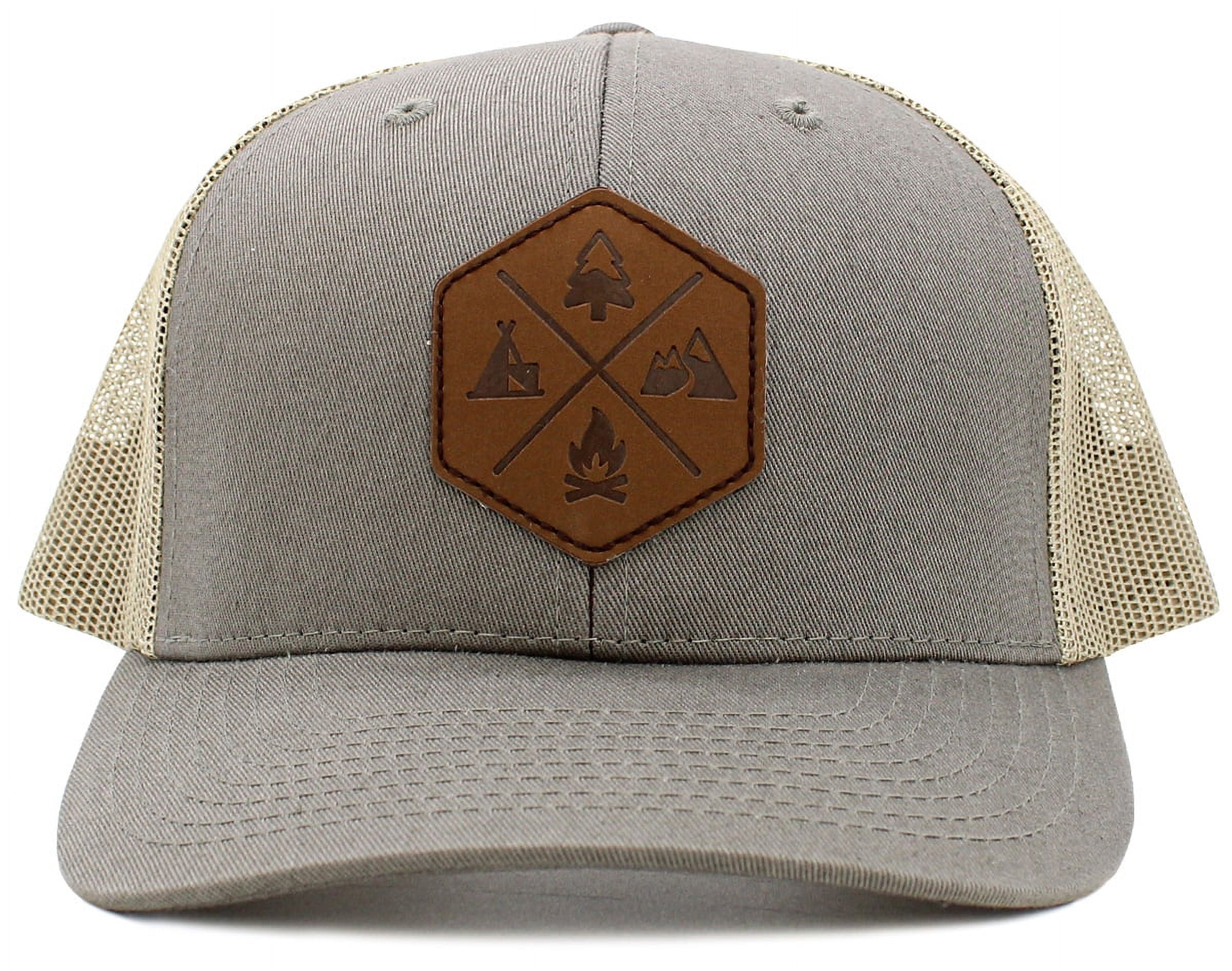 Mountain Tree Camping Fire Outdoors PU Patch Mesh Back Trucker Baseball ...