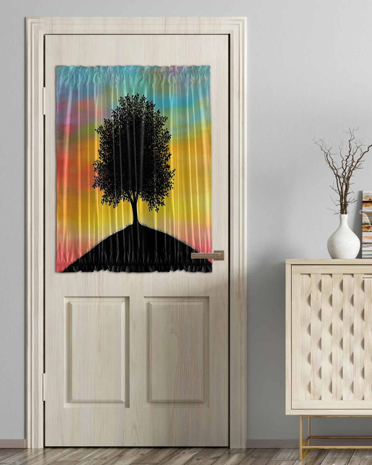 Mountain Tree Silhouette Blackout Curtains French Door Curtains for ...
