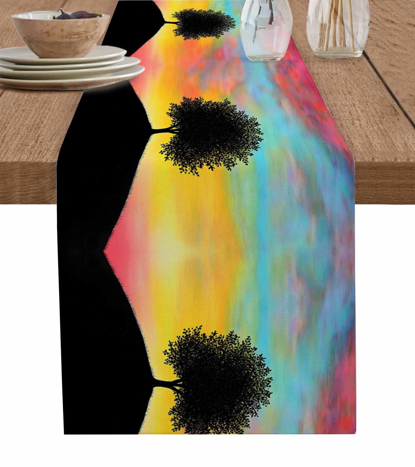 Mountain Tree Silhouette Table Runner 72 Inches, Orange Blue Sky ...