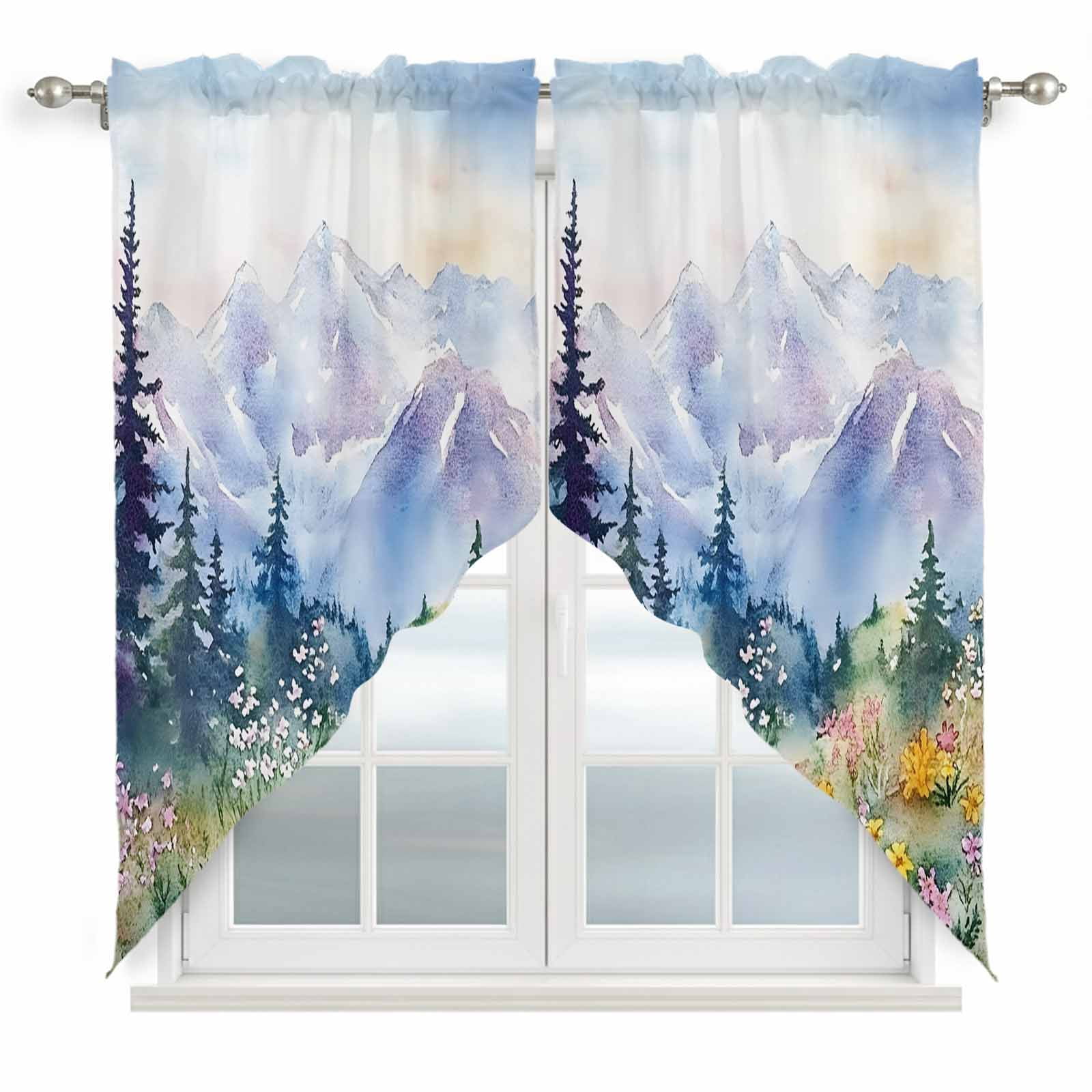 Mountain Tree Swag Valances for Windows 36 inches Long, Watercolor ...