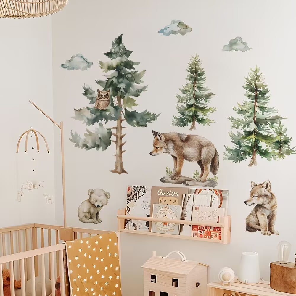 Mountain Tree owl Wall Decals Large Pine Tree Forest Animal Wall ...