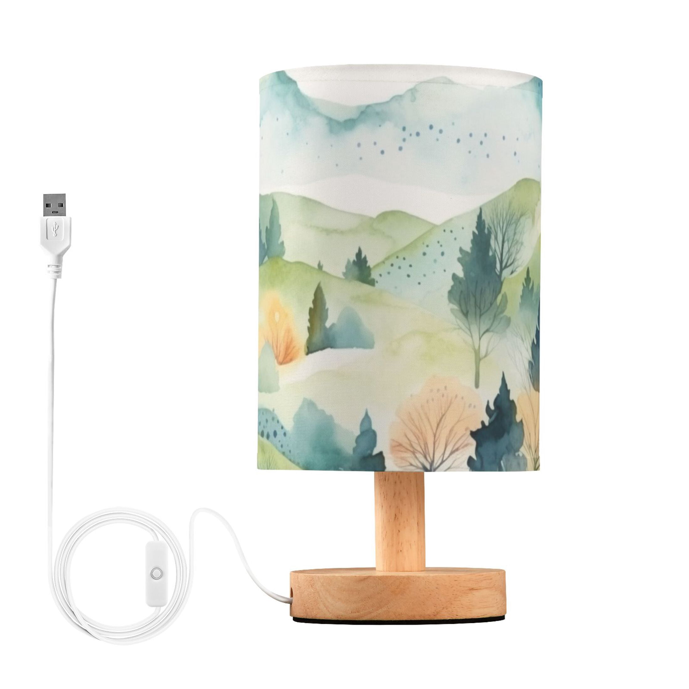 Mountain Trees Landscape Bedside Table Lamp LED Warm Lights with USB ...