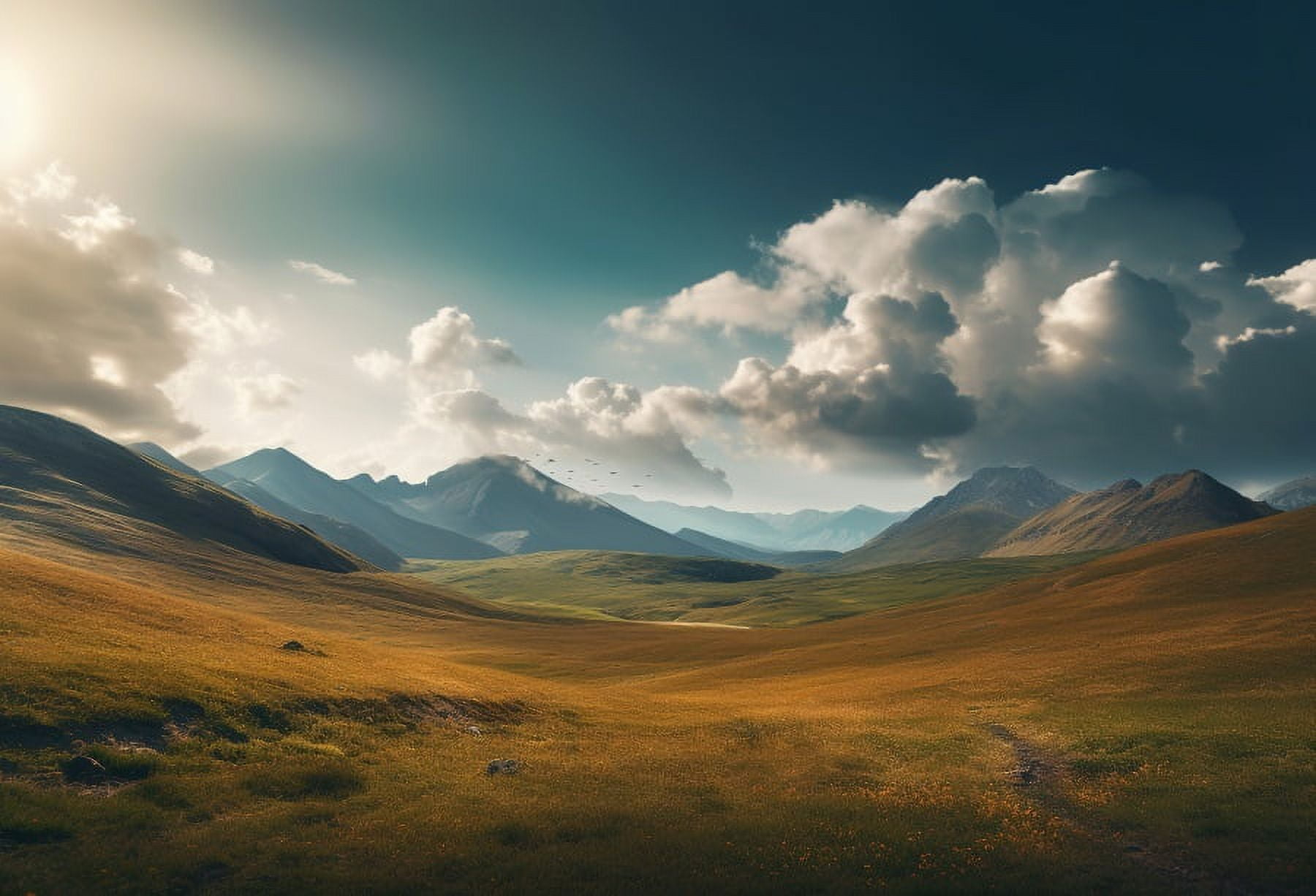 Mountain Valley Backdrop Spring Blue Sky White Clouds Natural Landscape ...