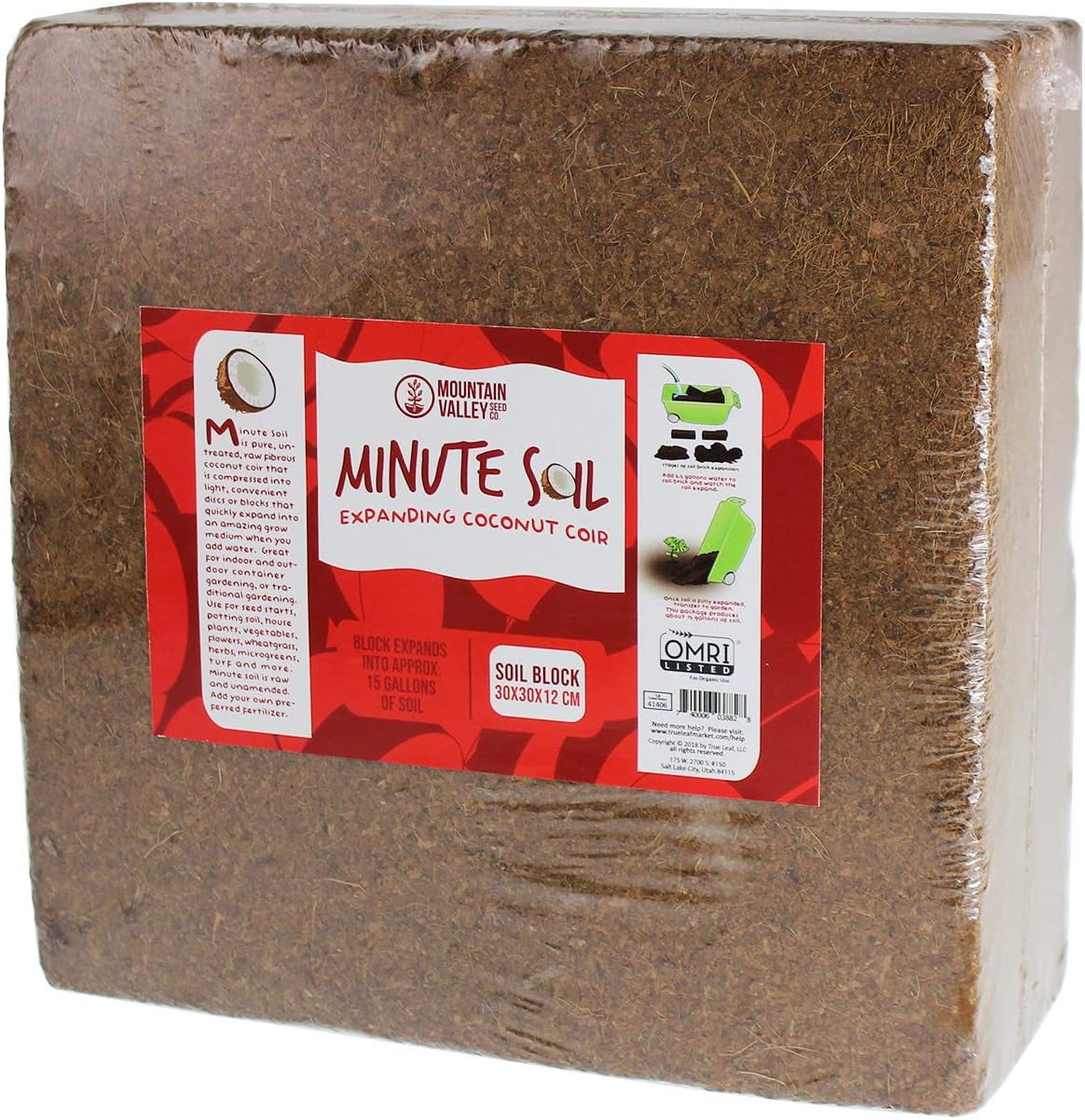 Mountain Valley Seed Company Minute Soil - Compressed Coco Coir Brick, Fiber Grow Medium ...