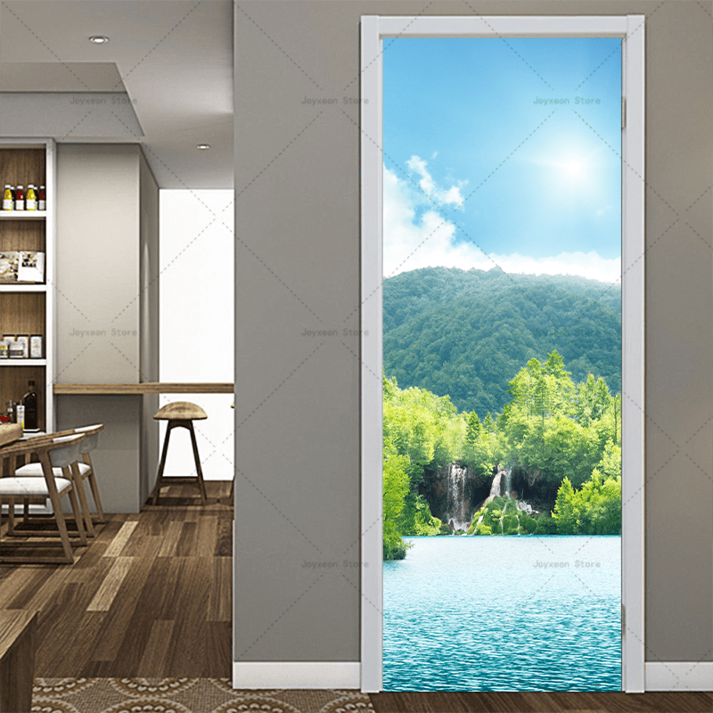 Mountain Waterfall Door Sticker PVC Removable Waterproof Self-adhesive ...