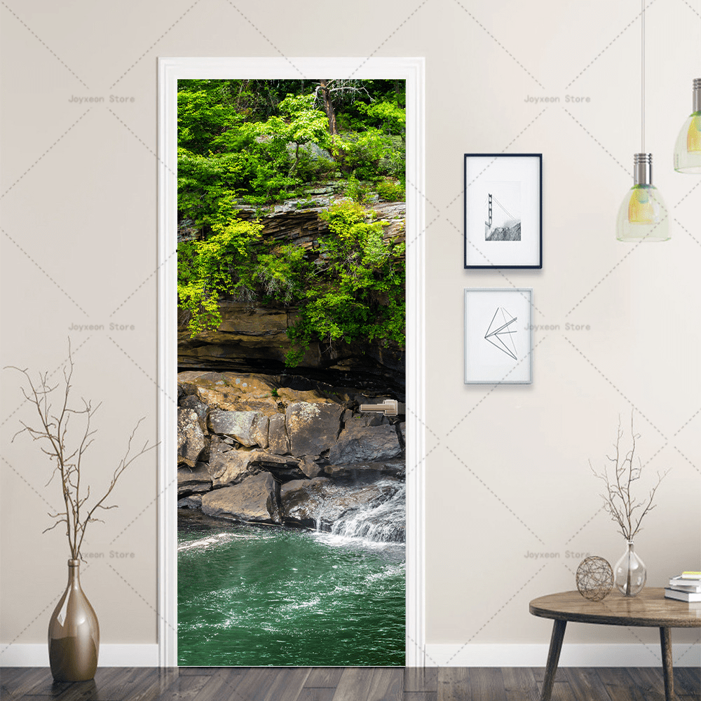 Mountain Waterfall Door Sticker PVC Removable Waterproof Self-adhesive ...