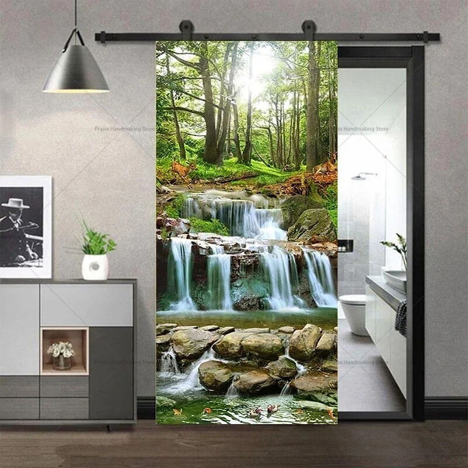 Mountain Waterfall Door Sticker Wine Cabinet Home Decoration Wallpaper ...