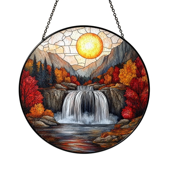 Mountain Waterfall Glass Style Suncatcher – Nature Window Art - Walmart.com