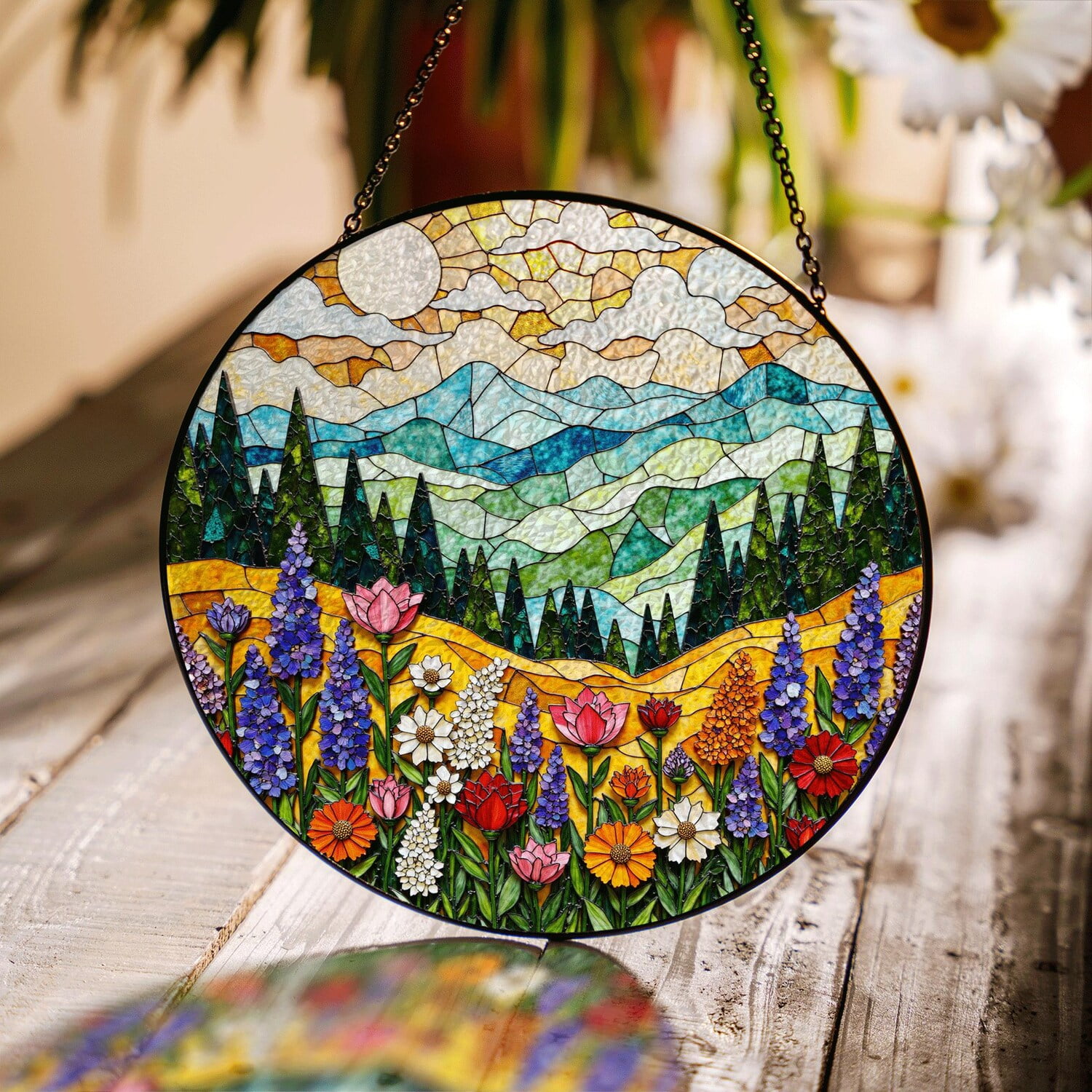 Mountain Wildflower Suncatcher Stained Glass, Nature Window Hanging ...