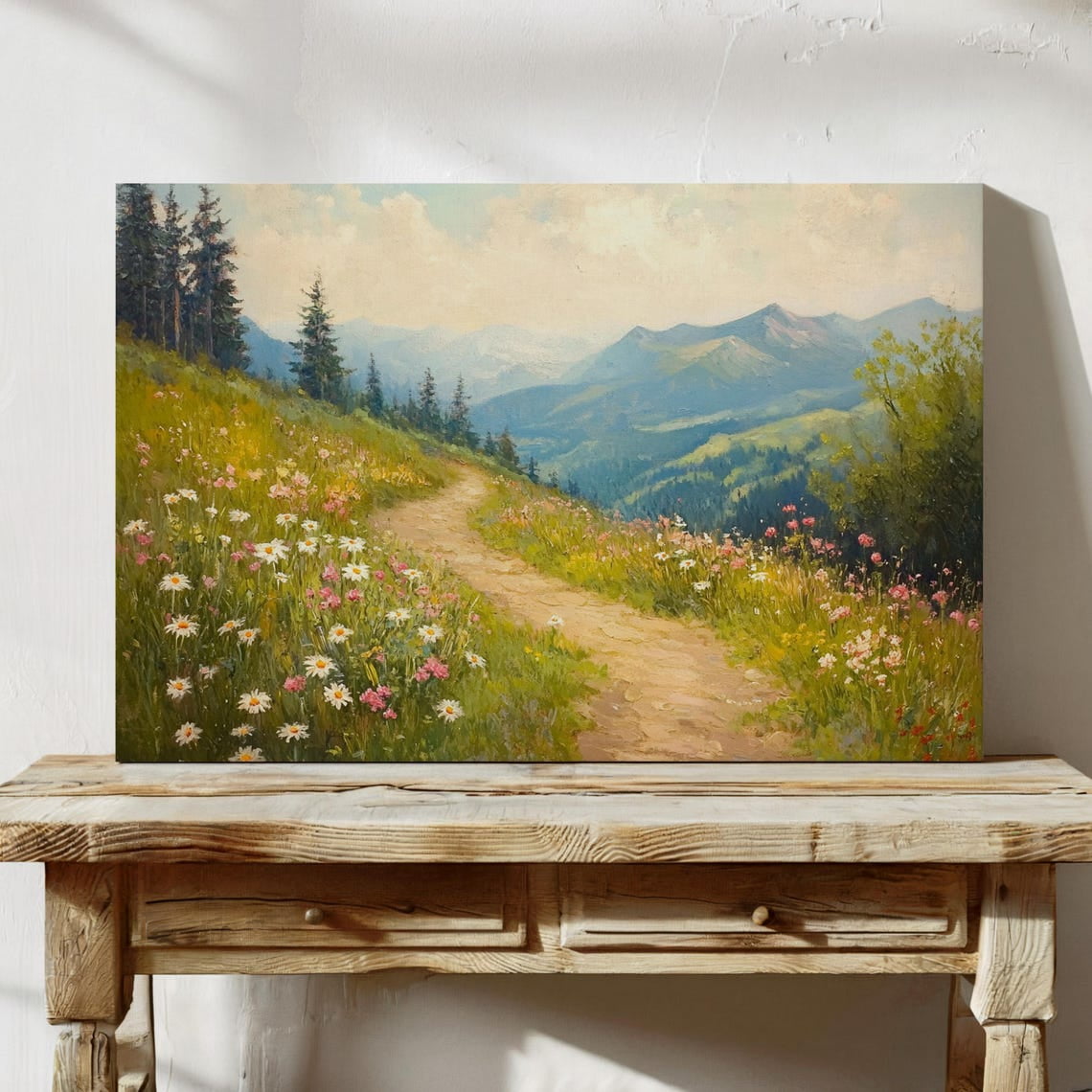 Mountain Wildflower Trail Art Print – Scenic Path Landscape Painting ...