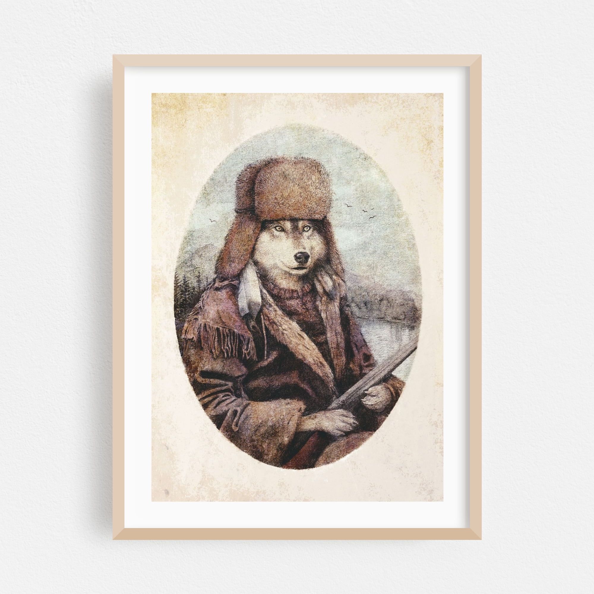 Mountain Wolf - Drawing Surrealism Vintage Humor Rustic Fantasy Winter ...