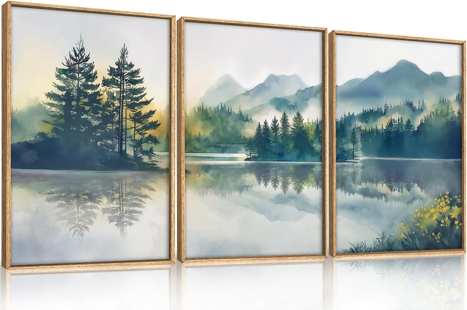 Mountain Woodcut Nature d Canvas Wall Art Set,Vintage Pine Tree Wall ...