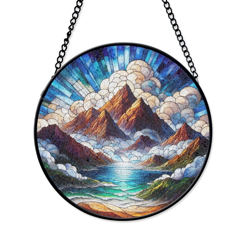 Mountain and Lake Stained Glass Art – Majestic Landscape Window Decor ...