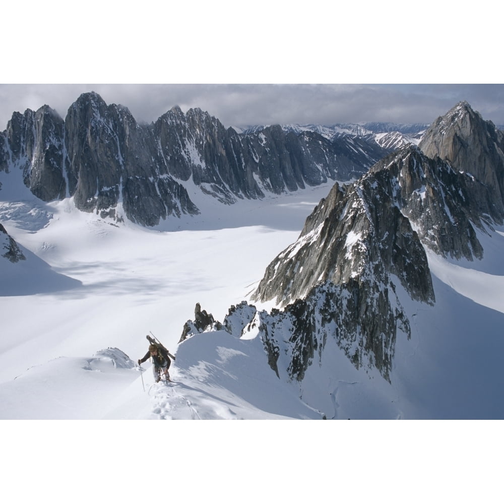 Mountaineer Climbing On Narrow Ridge In Kichatna Mtns Denali National ...