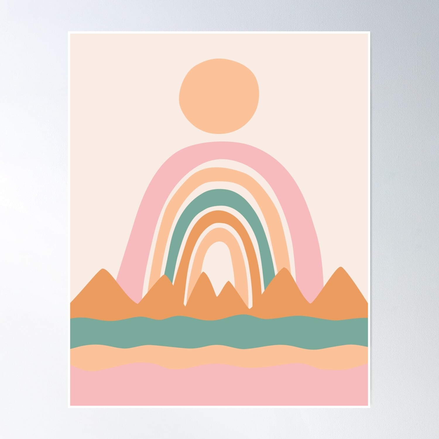 Mountains And Rainbow Faded Pastels Poster Wall Art, Modern Wall Decor ...