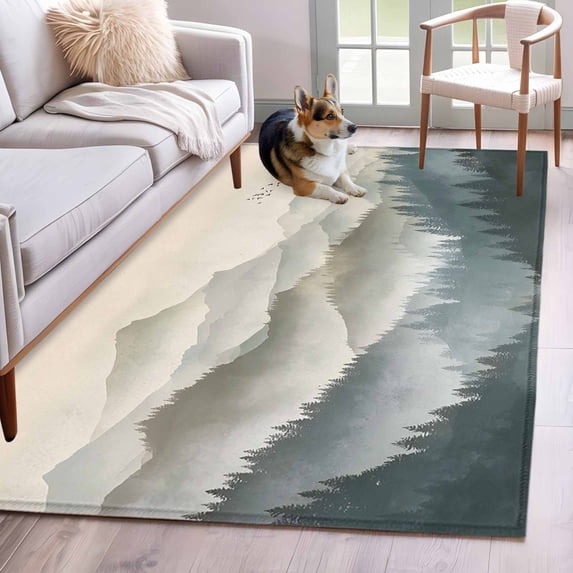 Mountains Area Rug 4'x6', Farmhouse Forest Nature Trees Landscape ...
