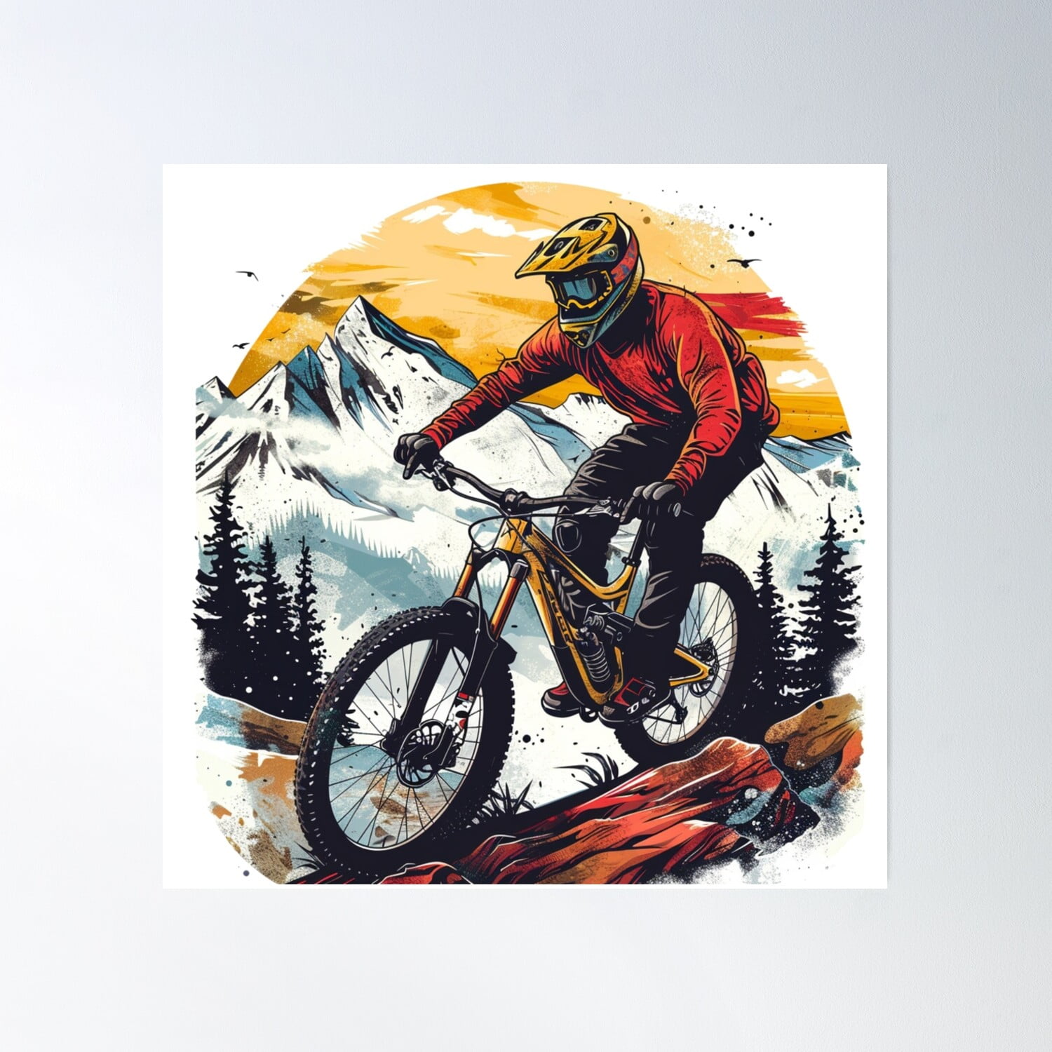 Mountains Bike Rider Poster Wall Art, Modern Wall Decor, 16x16 UNFRAMED ...
