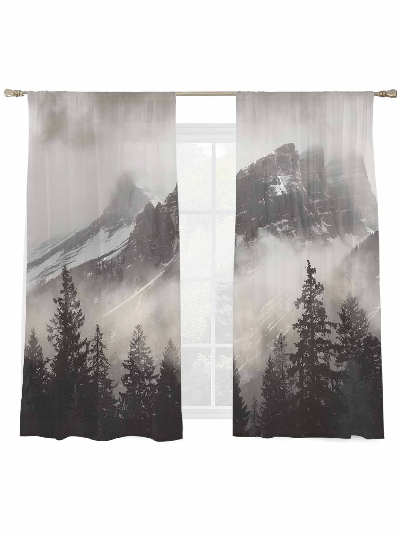Mountains Forest Sheer Curtains 72 Inch Long 2 Panels, Nature Landscape ...