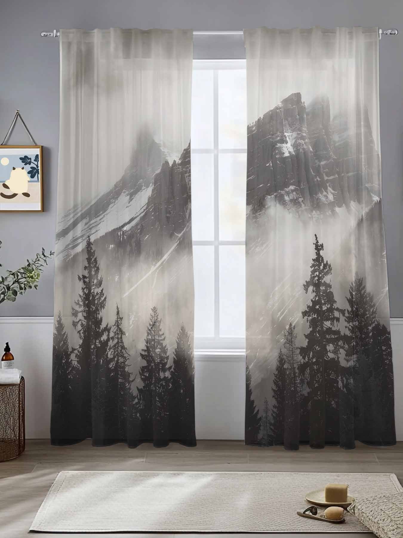 Mountains Forest Sheer Curtains for Living Room Bedroom Modern Nature ...