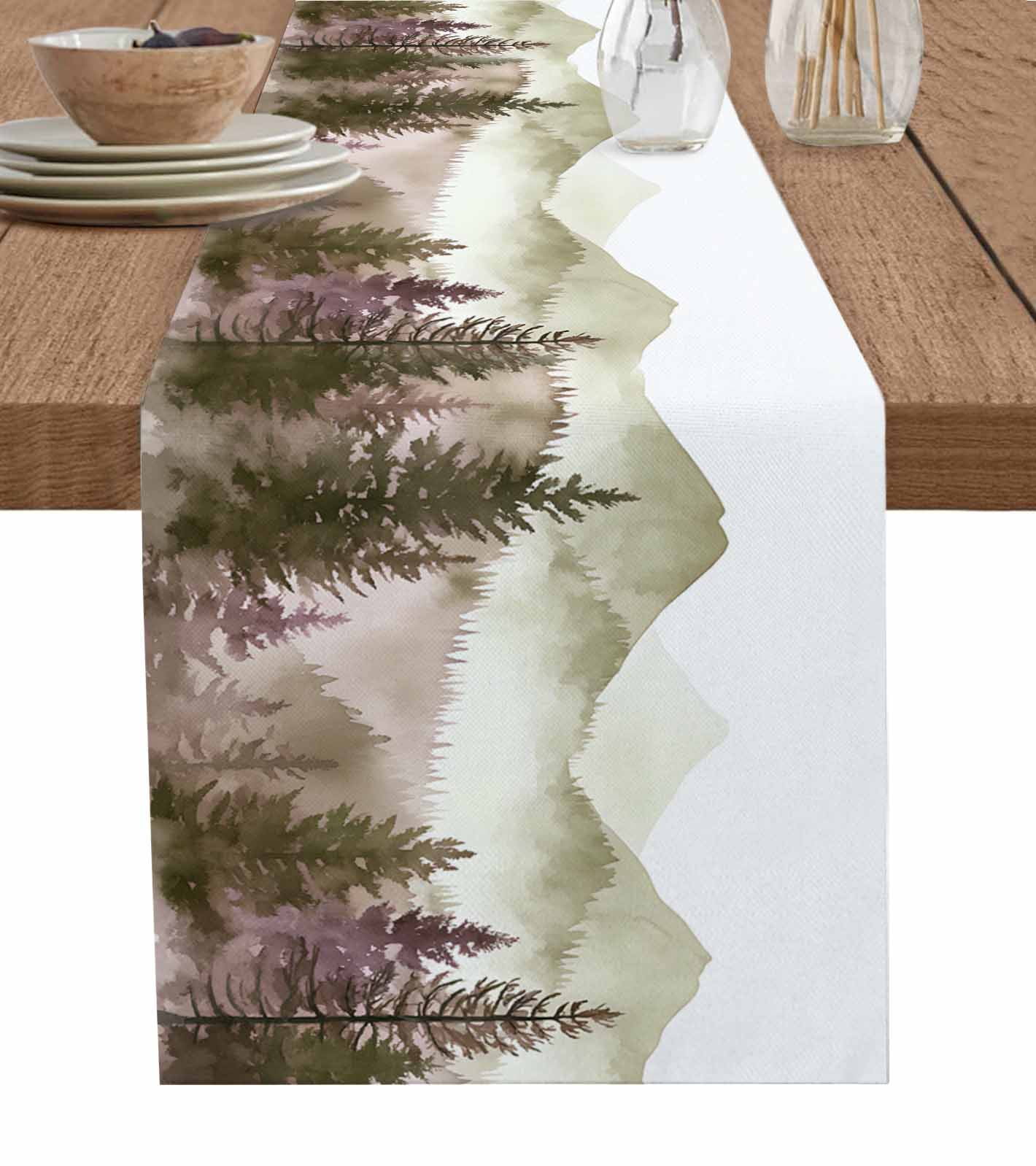 Mountains Forest Table Runner 60 Inches, Watercolor Rustic Nature ...