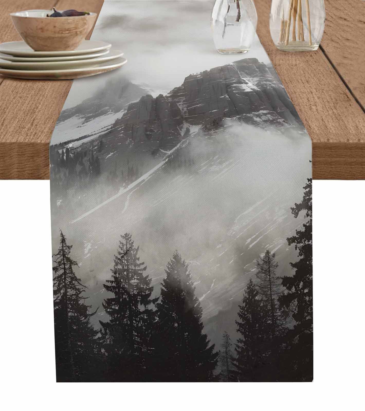 Mountains Forest Table Runner Modern Nature Fog Landscape Tablerunners ...