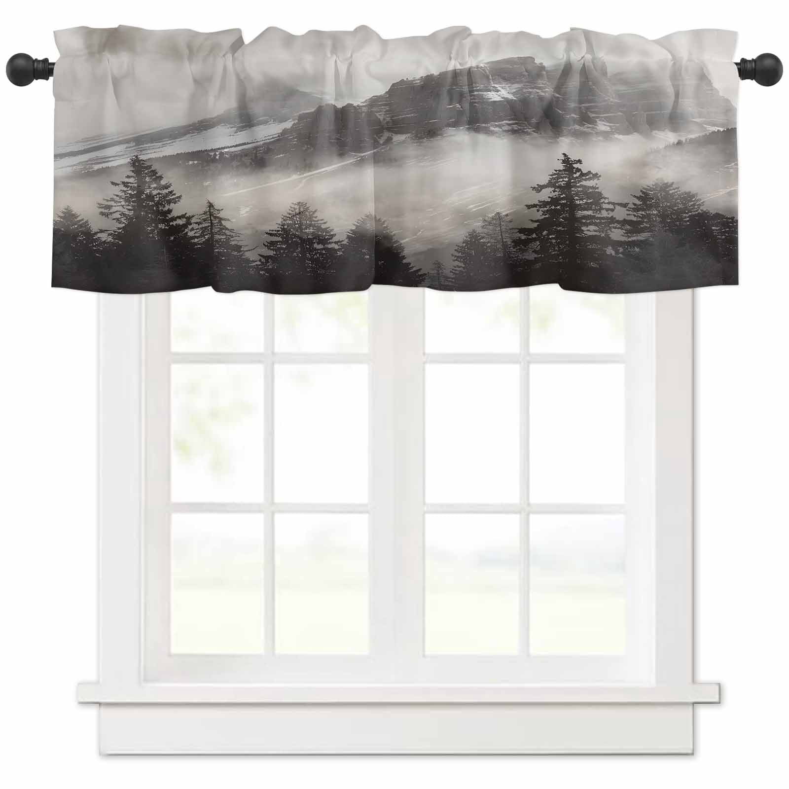 Mountains Forest Valances for Windows Farmhouse Kitchen Curtains ...