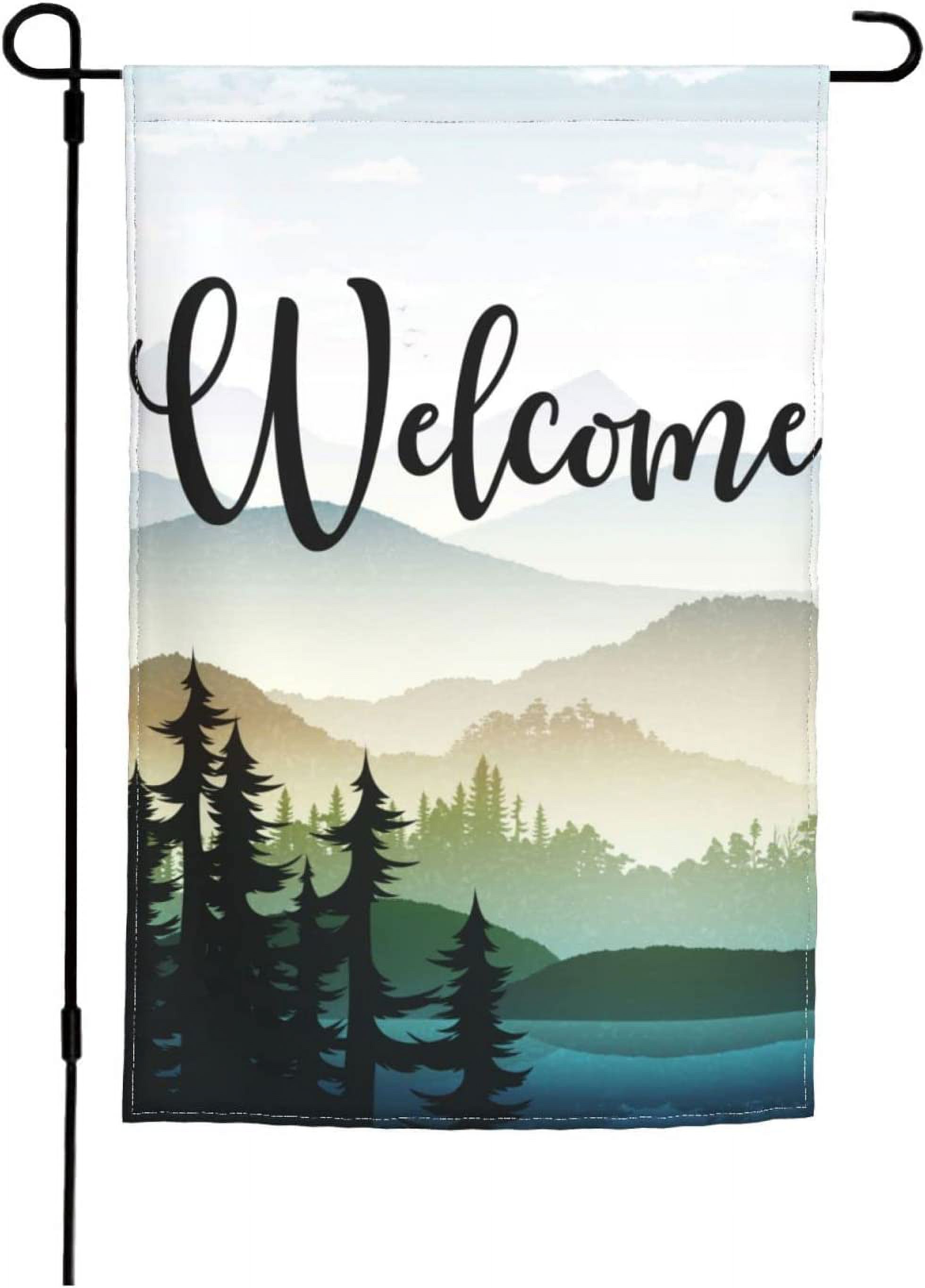 Mountains Forests Lake Garden Flags Premium Nature Landscape Hand Drawn ...