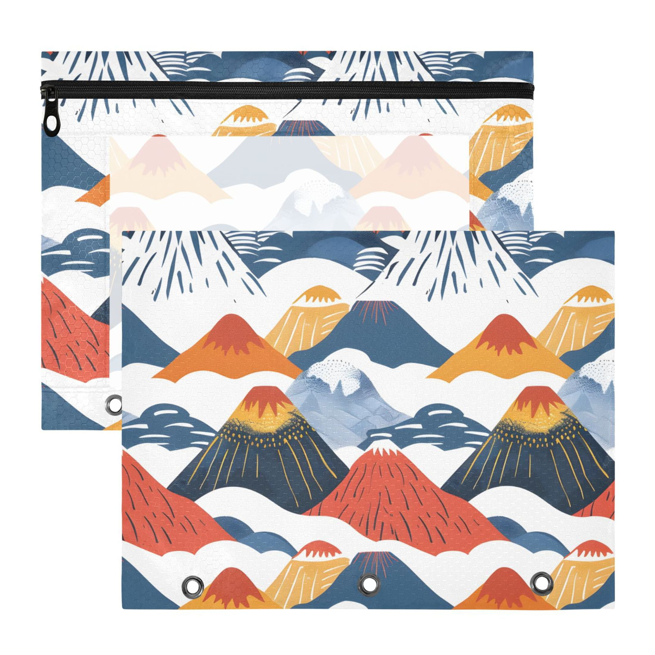 Mountains Hand Painted 3-Ring Binder Pouches A4 Size Zipper Pocket File ...