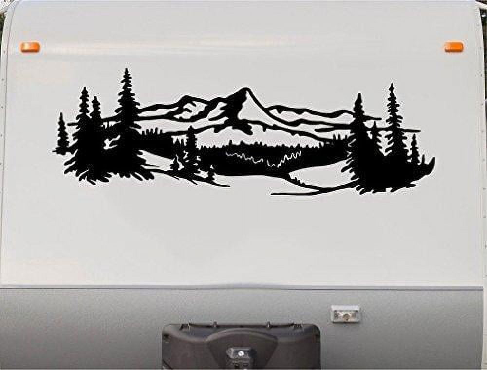 Mountains Lake Pine Tree RV Camper Camping Decal Sticker A Mirrored Set ...