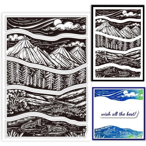 Mountains Landscape Clear Stamps forCards Making Linoleum Print Picture ...