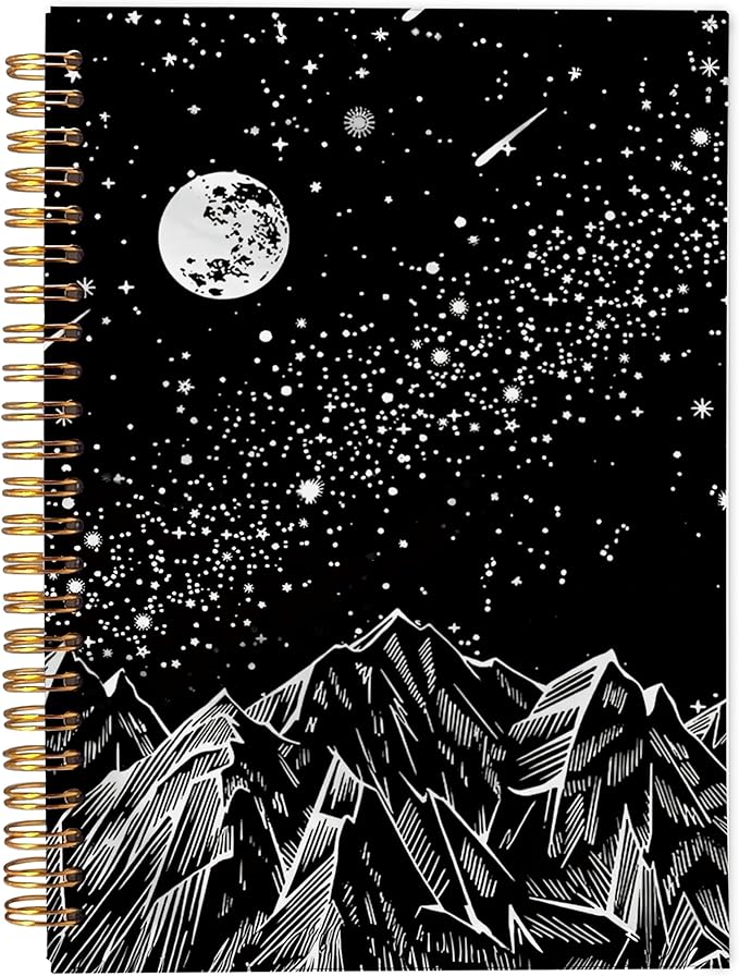 Mountains Moon Celestial Starry Night Notebook, Boho Notebook, Dark ...