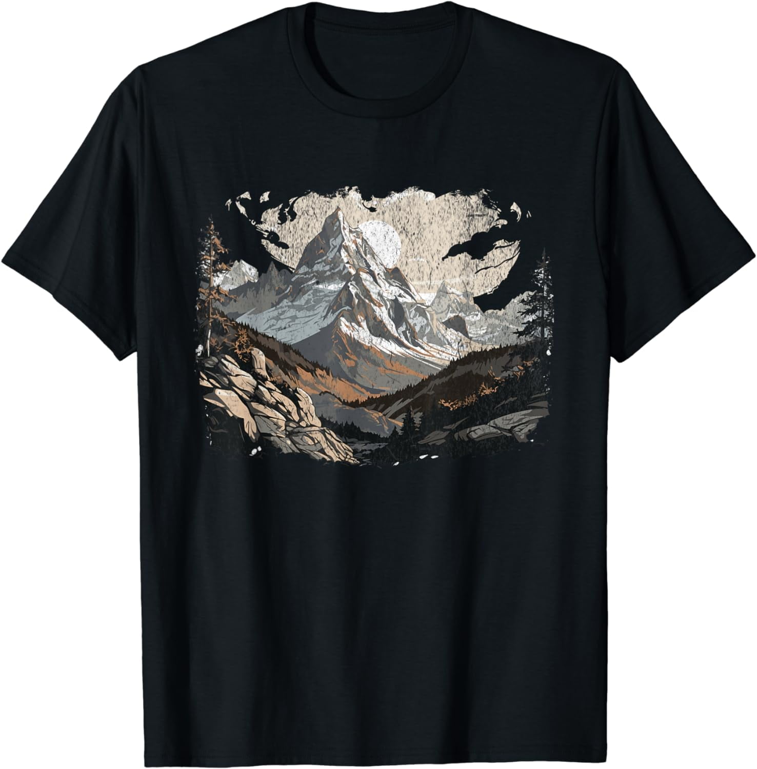 Mountains Nature Landscape Scene Vintage Style Art Graphic T-Shirt ...