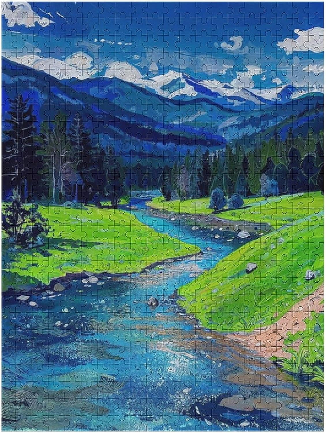 Mountains Park Stream Oil Painting Landscape Puzzle Jigsaw - Puzzles ...