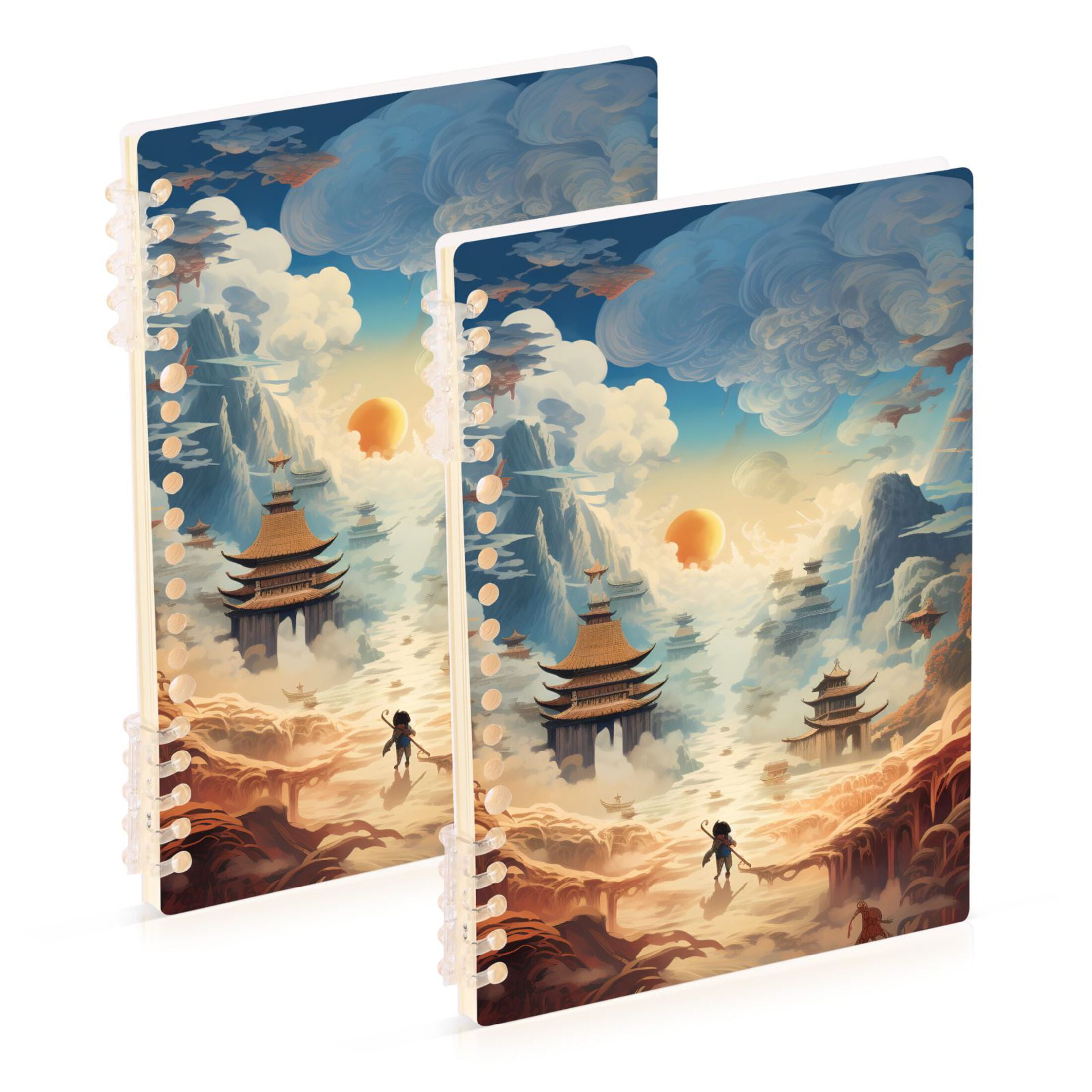 Mountains Person Clouds Temples Ring Binder Notebook Journey Note Diary ...